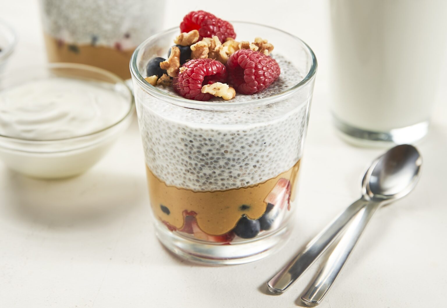 Peanut Butter And Berry Chia Seed Overnight Pudding - Milk